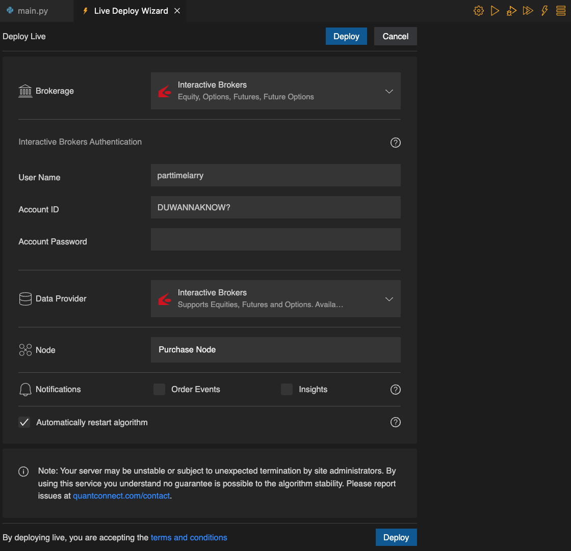 Live Trading with Interactive Brokers and QuantConnect